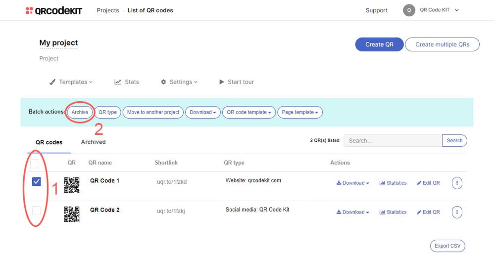How to archive, delete or reactivate a QR Code